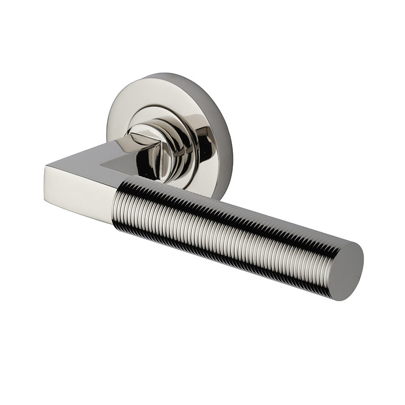 LR435 Ringed Lever Handle on Round Rose – Denleigh